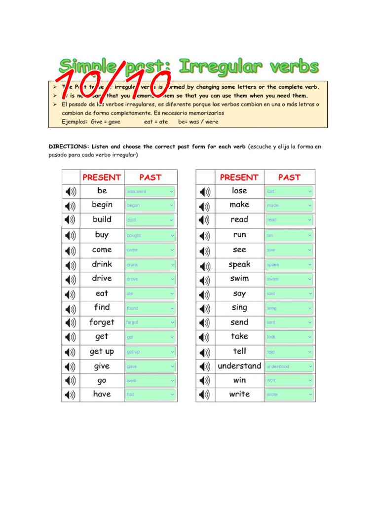 W05 - PE1 - Homework - Regular and Irregular Verbs | PDF