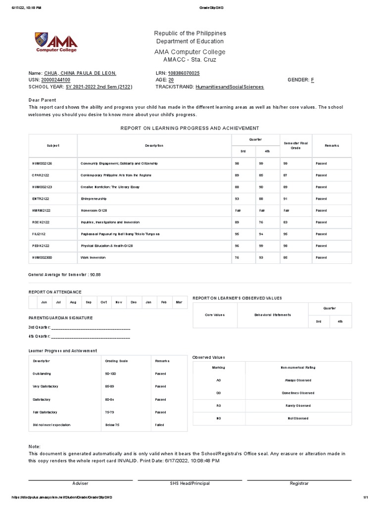 GradeSlip 2nd CPDP | PDF
