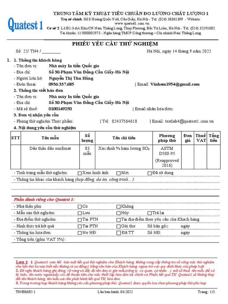 2022-TNBM05.1-Phieu YCTN | PDF