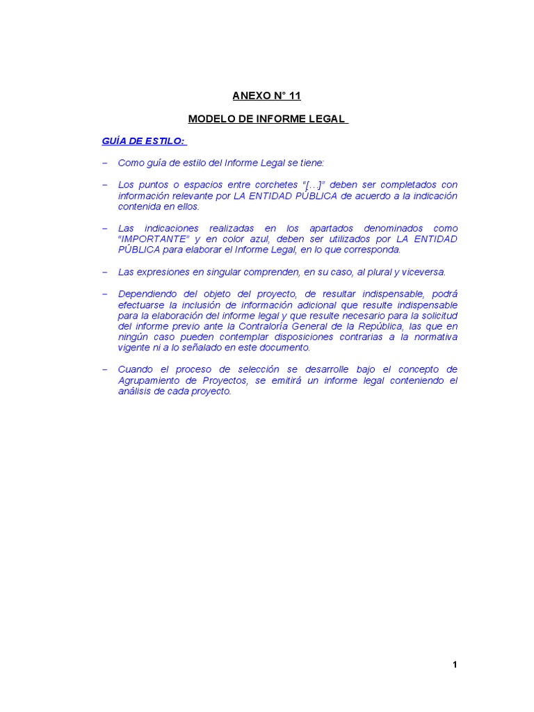 Anx. 11 Modelo Informe Legal | PDF | Presupuesto | Justicia