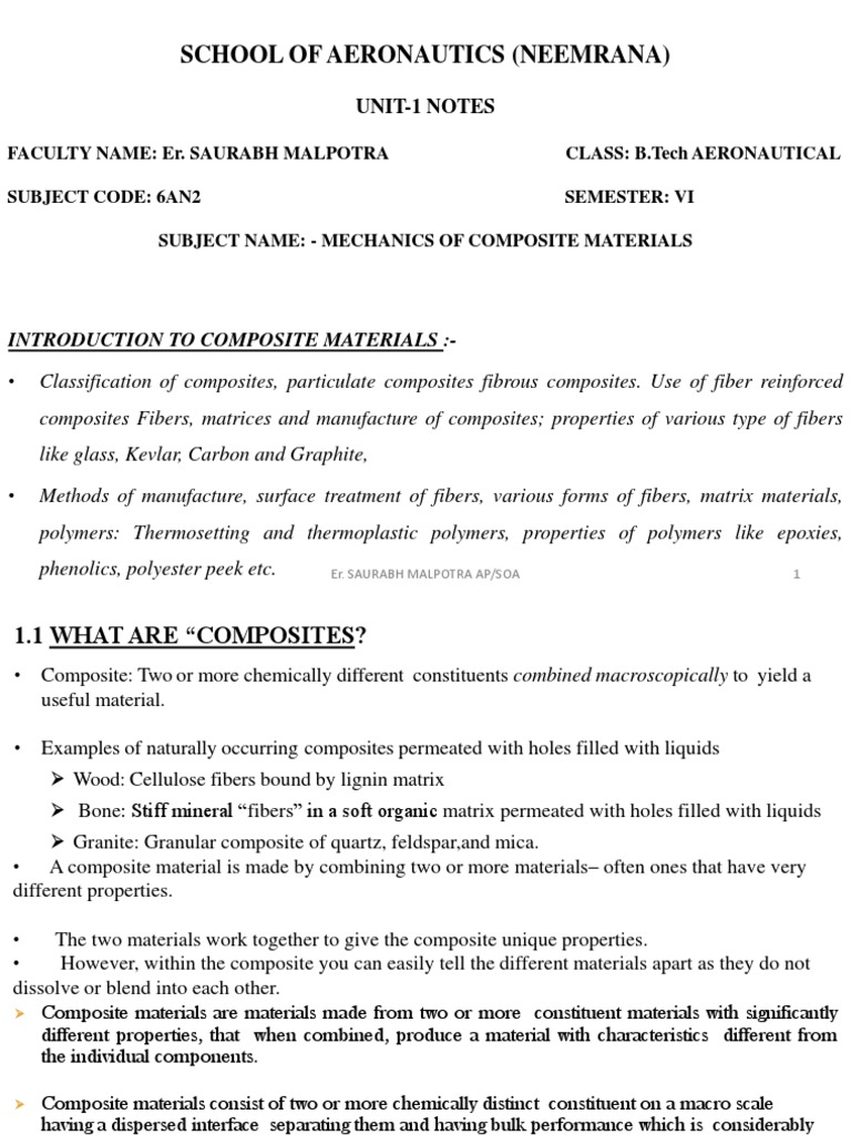 Mechanics of Composite Material Full Notes | PDF | Composite Material ...