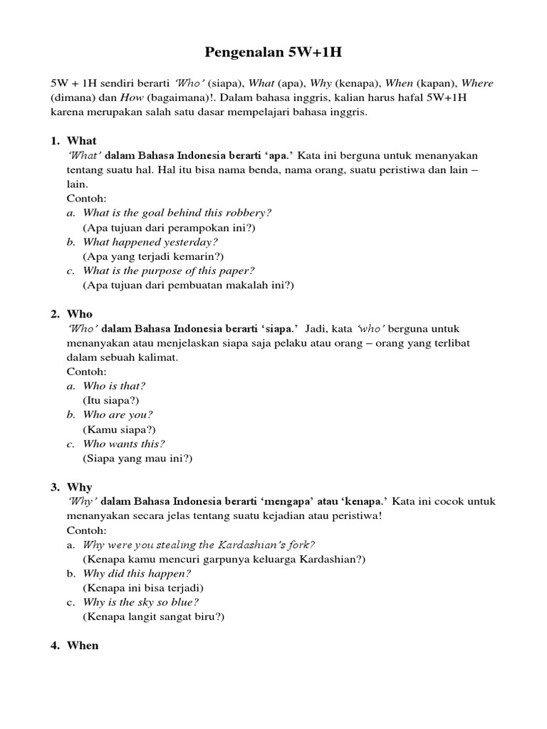 Pengertian 5W+1H dalam Bahasa Inggris | PDF