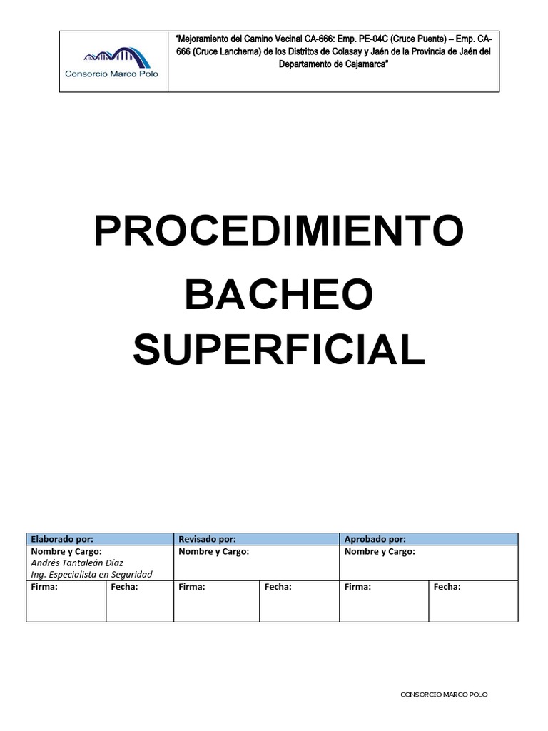Procedimiento Bacheo Superficial Septiembre 2022 | PDF | Residuos