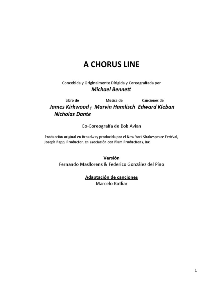A CHORUS LINE Adaptacion Completa | PDF | Las artes escénicas
