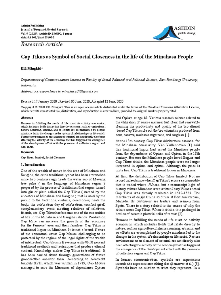 Cap Tikus As Symbol of Social Closeness in The Life of The Minahasa People | PDF | Communication