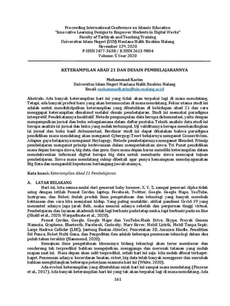 Keterampilan Abad 21 Dan Desain Pembelajarannya: Mohammad Karim | PDF