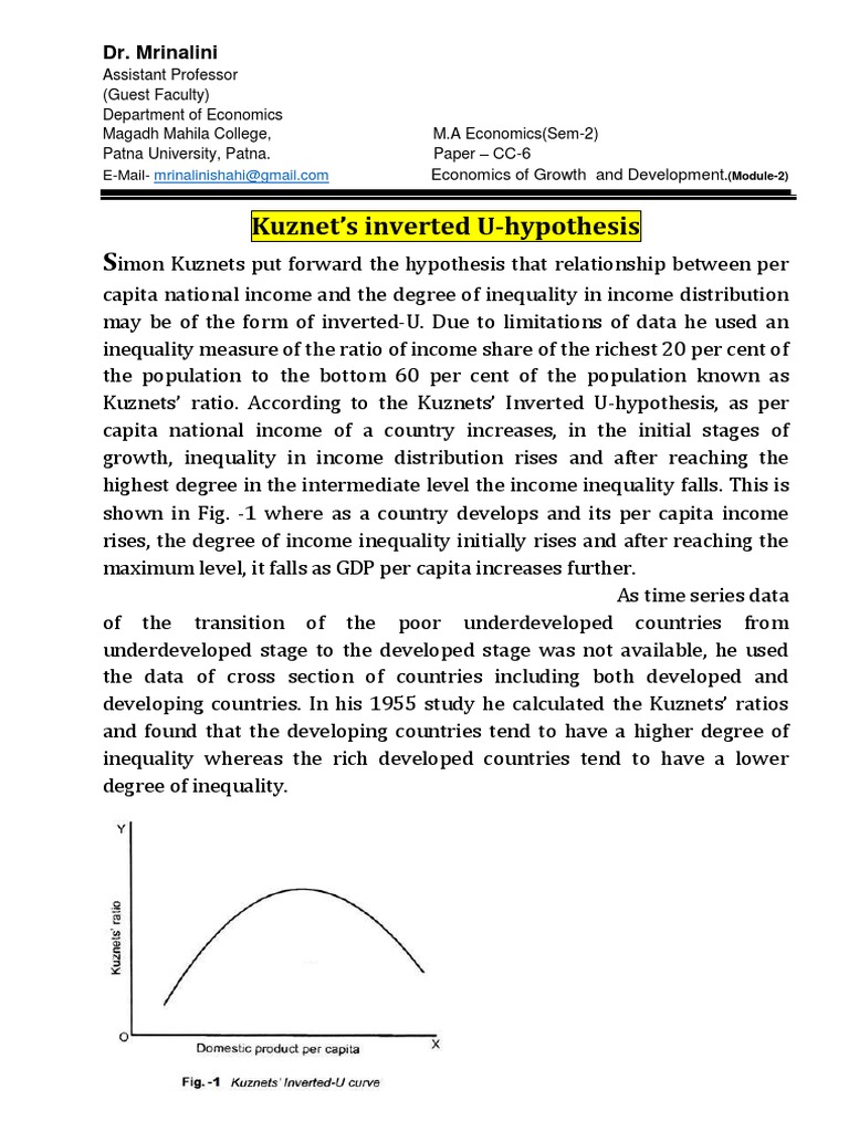 Kuznets Inverted U Hypothesis | PDF | Economic Growth | Economic Inequality