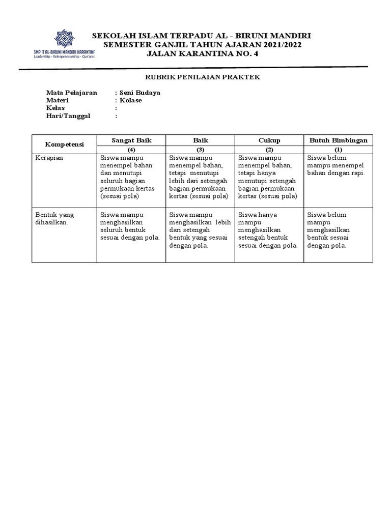 Contoh Rubrik Penilaian Ujian Praktik | PDF