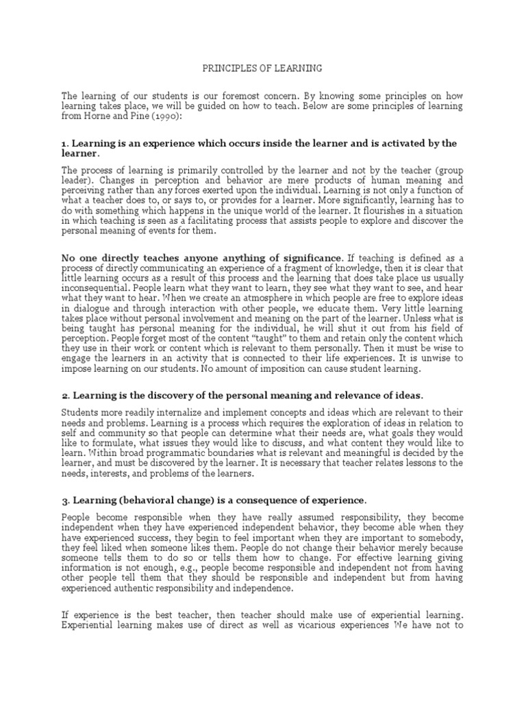 Principles of Effective Learning: Insights into Creating Optimal ...