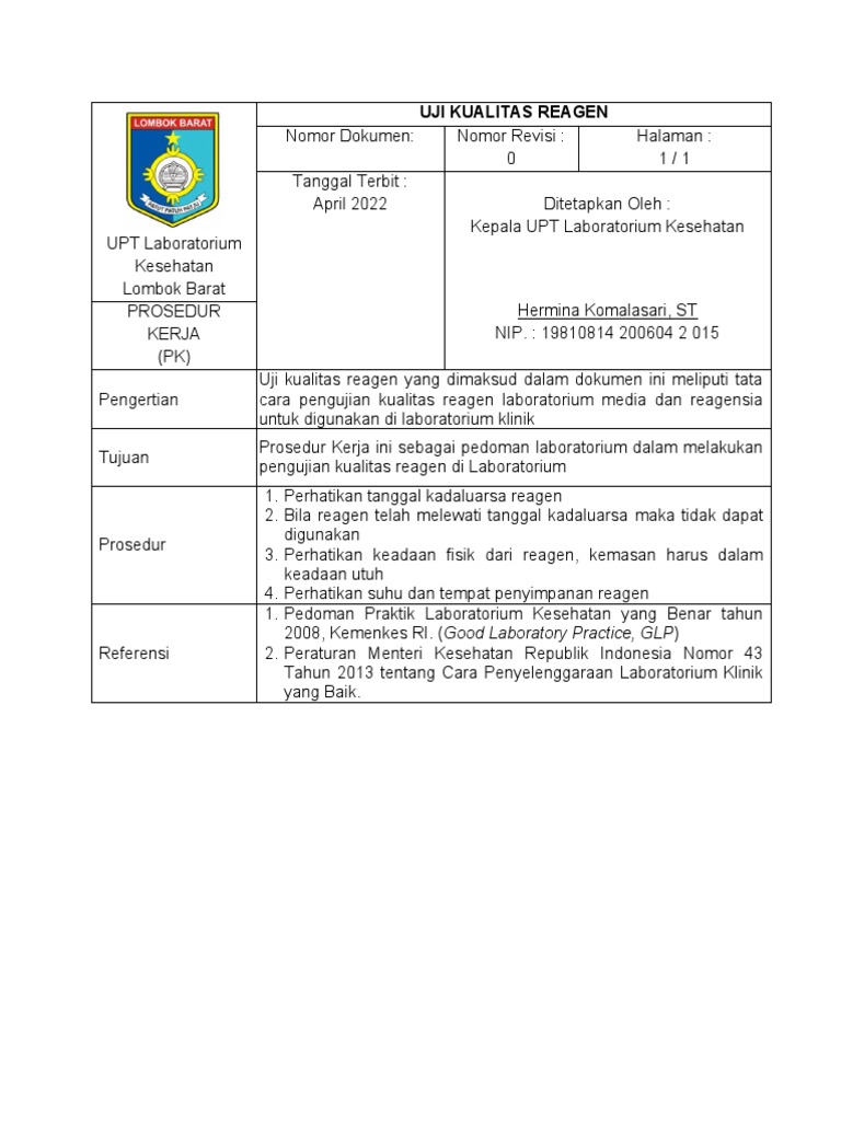 PK Uji Kualitas Reagen | PDF