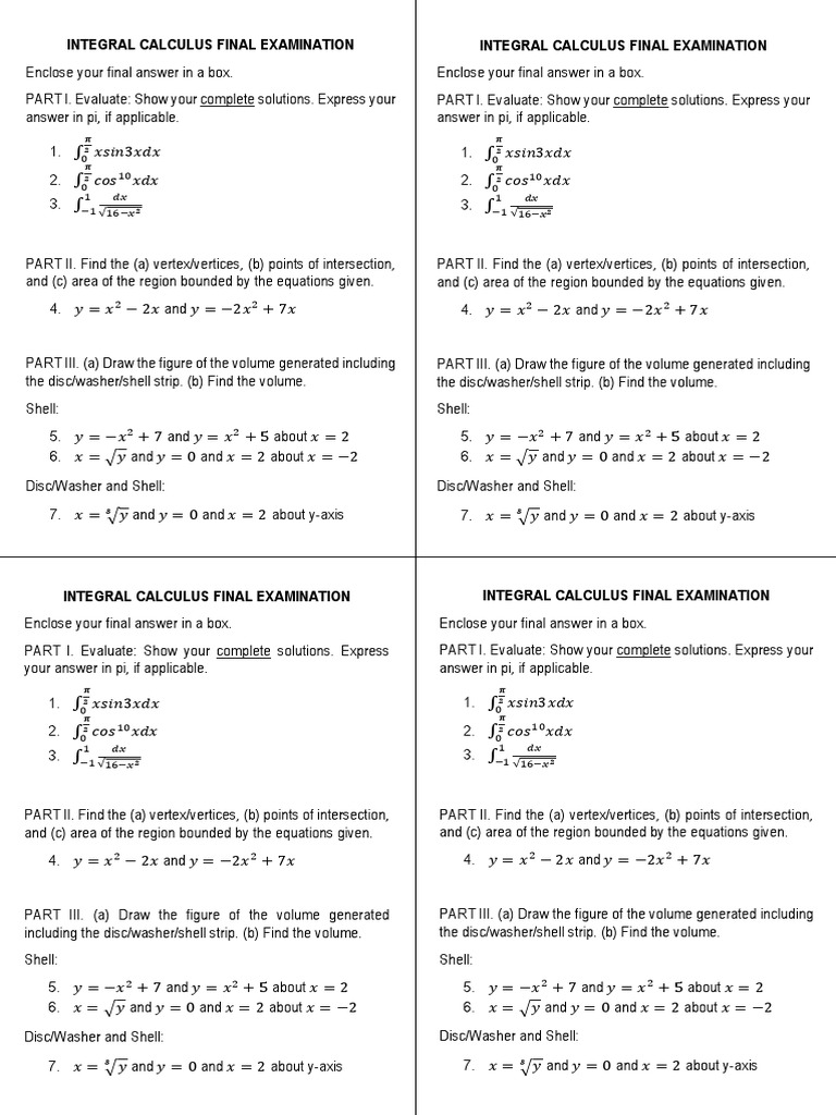 Final-Exam TEST LANG | PDF | Area | Integral