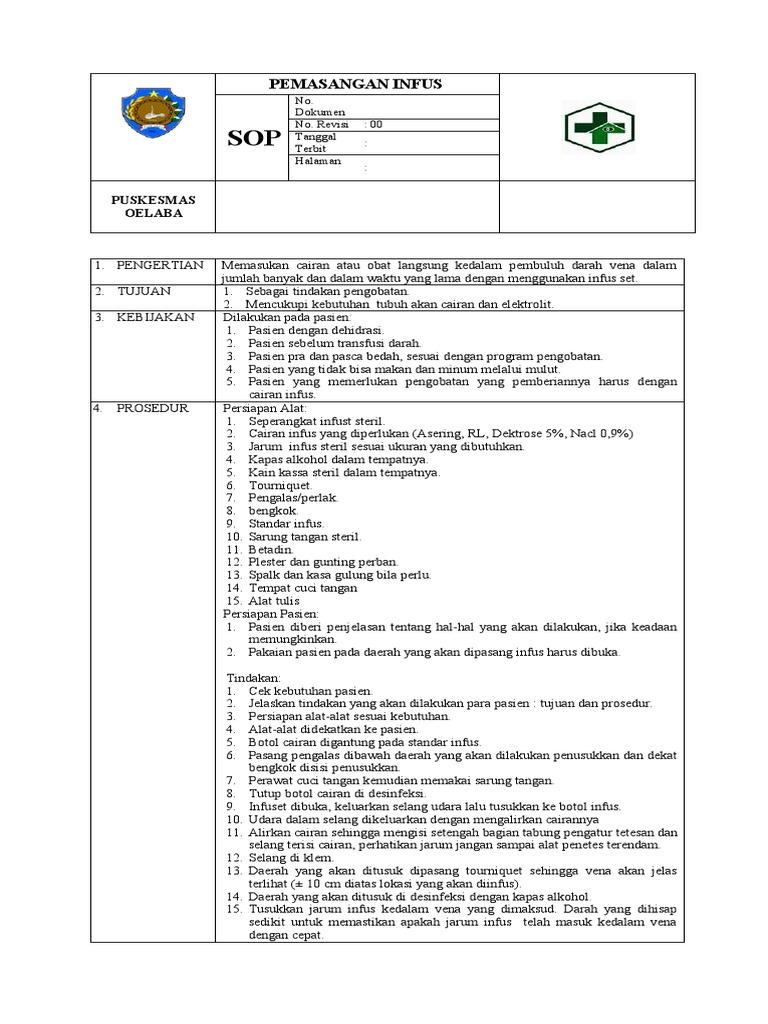 Sop Pemasangan Infus | PDF