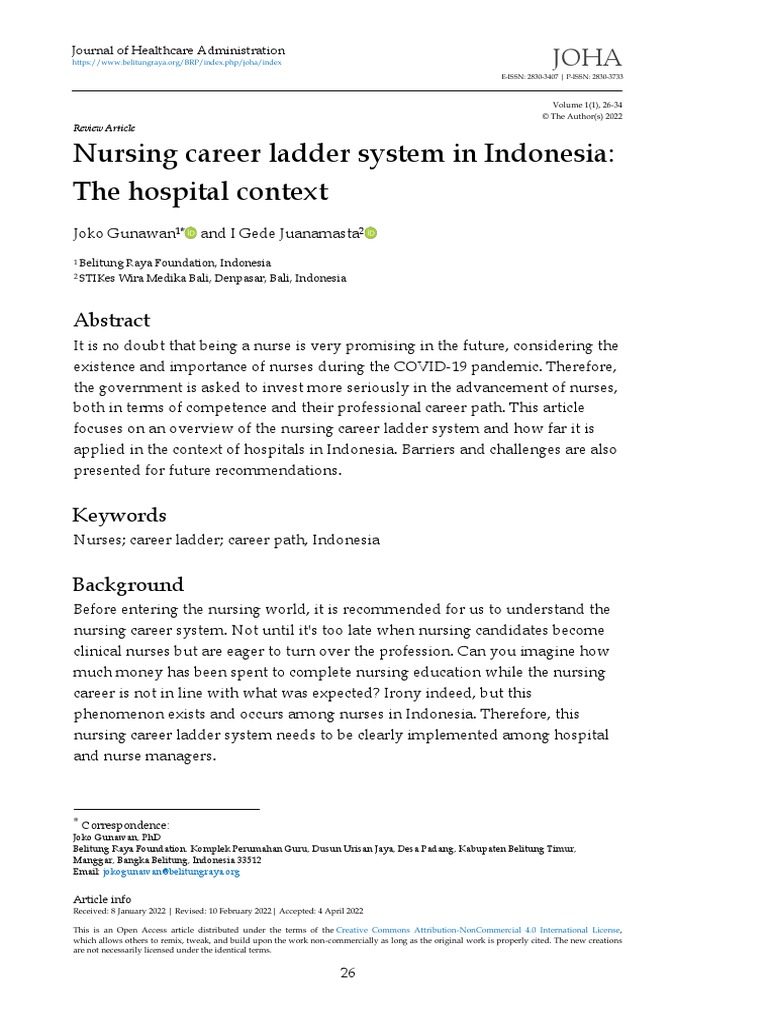 Nursing Career Ladder System in Indonesia The Hospital Context | PDF ...