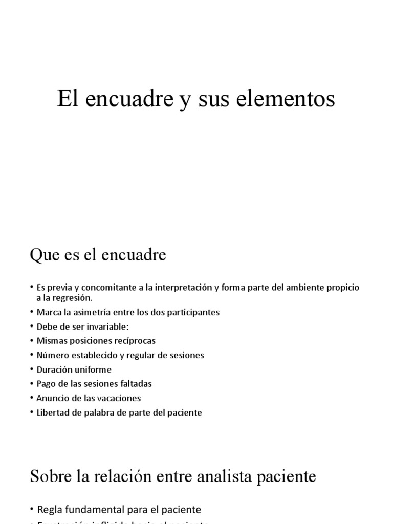 Elementos del Encuadre Psicoanalítico | PDF | Psicoanálisis | Sicología