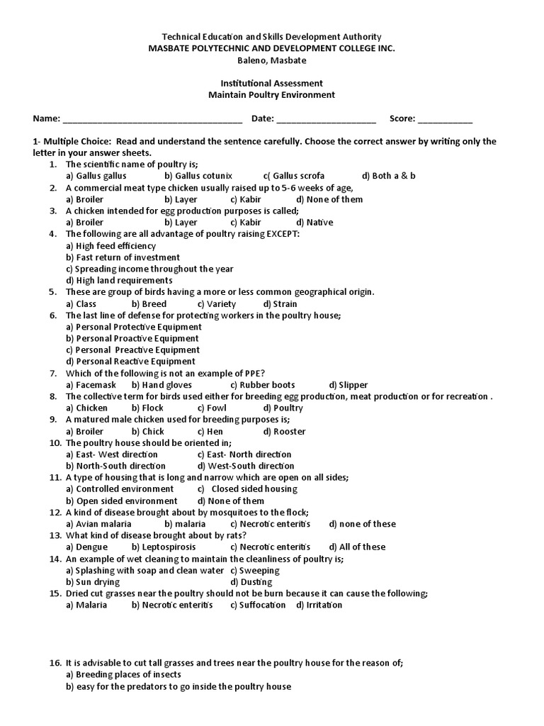 Institutional Assessment Maintain Poultry | Download Free PDF | Chicken ...