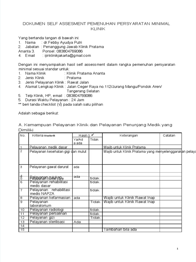 Self Assesment Klinik Contoh | PDF
