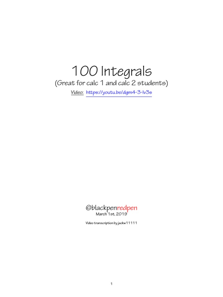 Integration 101 Examples With Full Solutions Not Mine Pdf
