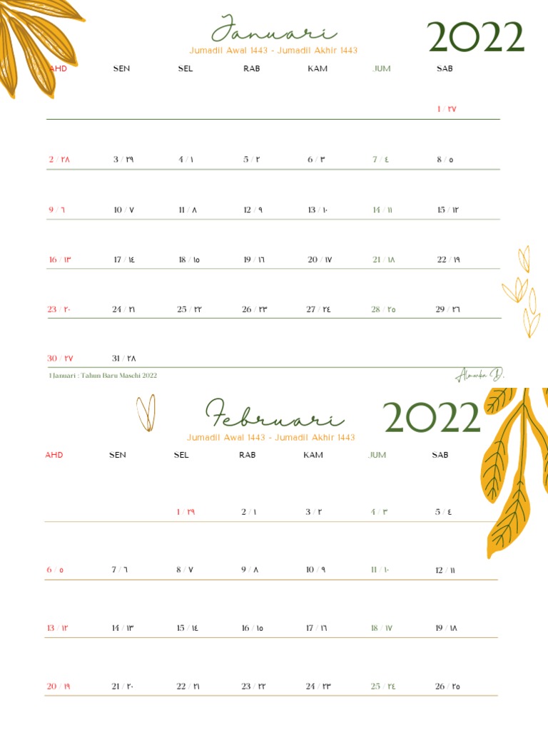 Kalender 2022 Kuning | PDF