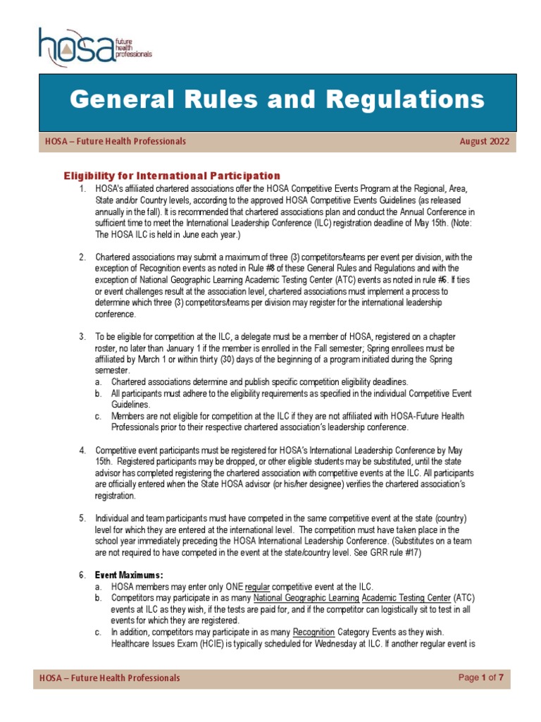 Hosa 22-23 General Guidelines | PDF | Middle Schools | Competition