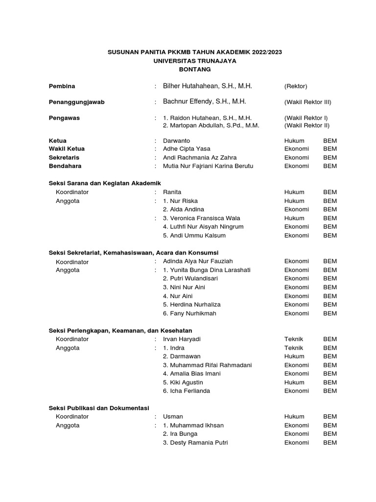 Susunan Panitia Pkkmb-Fix | PDF