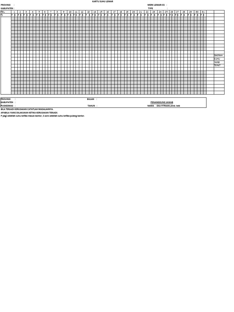 Lembar Kartu Suhu Lemari Es Imunisasi Pdf