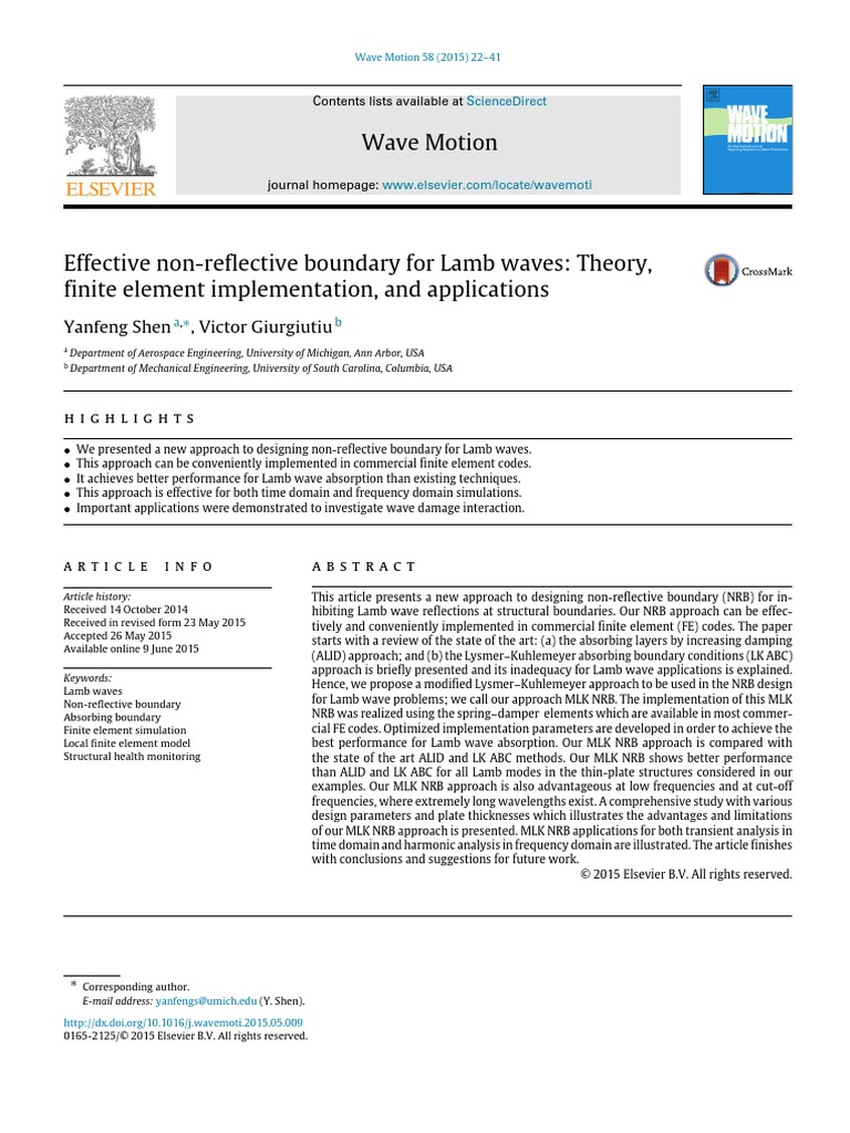 Effective Non-Reflective Boundary For Lamb Waves - Theory | PDF | Finite Element Method | Waves