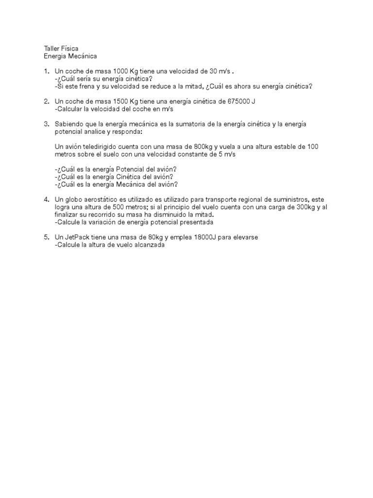 Taller Energía Mecánica | PDF