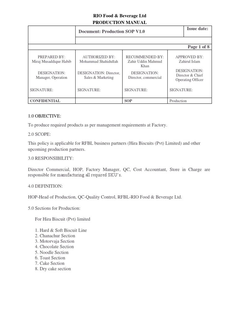 Production SOP_RIO | PDF | Biscuit | Packaging And Labeling