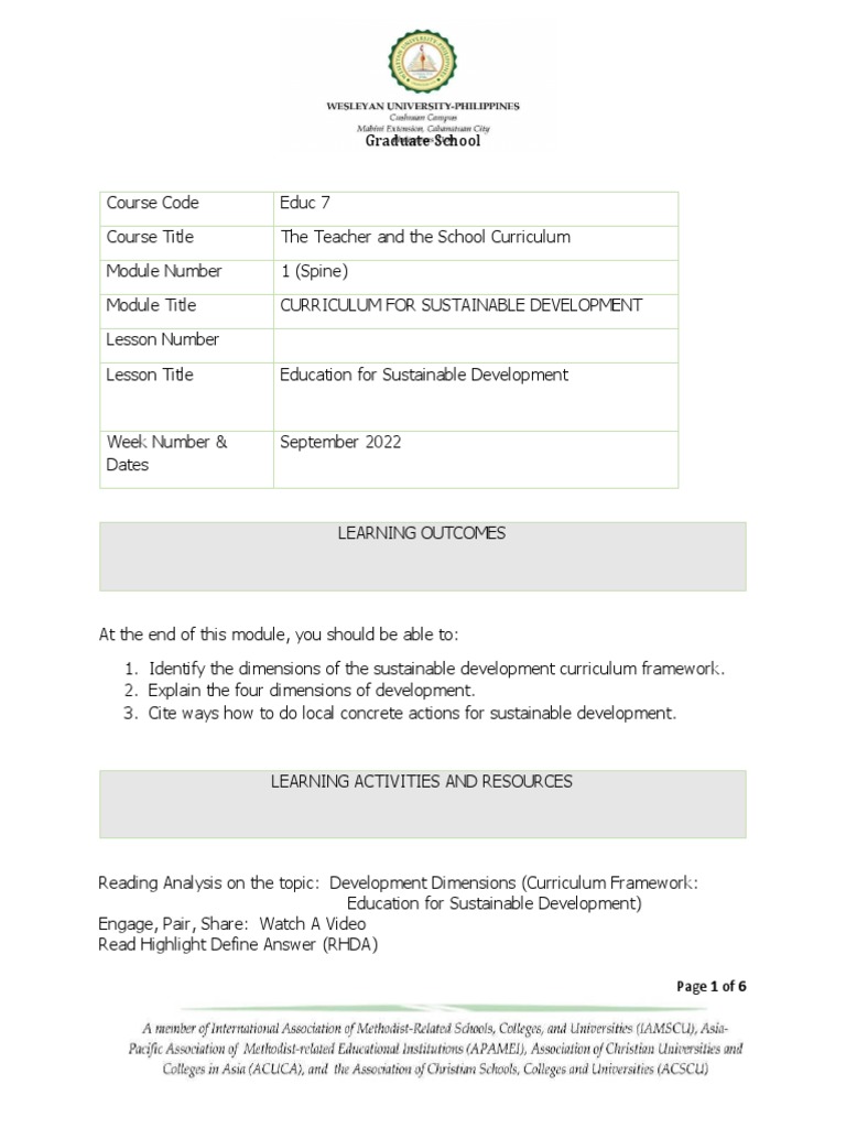 EDUC 7 Module 1 2022 Spine | PDF | Curriculum | Sustainability