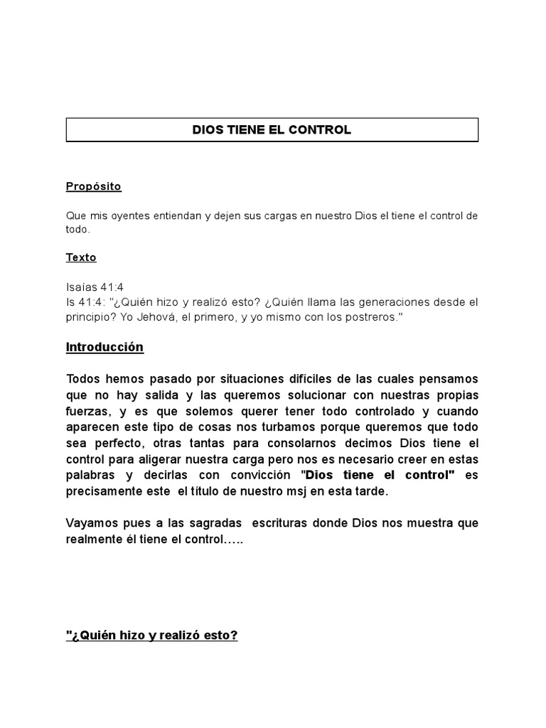 Dios Tiene El Control | PDF | Dios | Libro de trabajo
