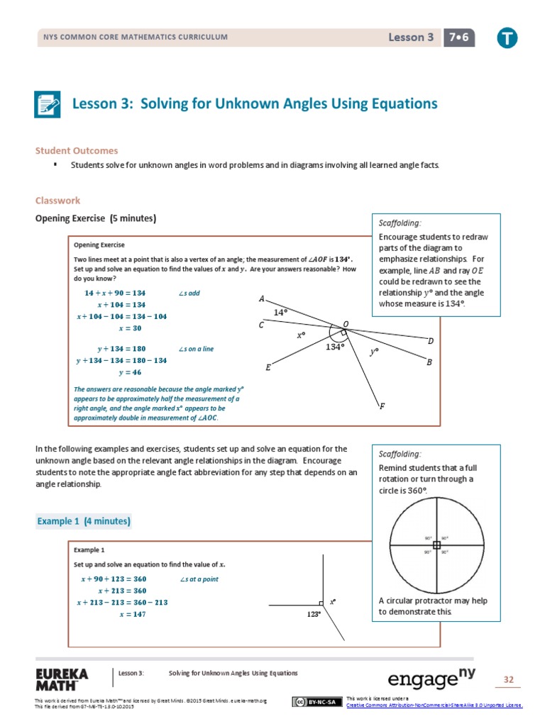Math g7 m6 Topic A Lesson 3 Teacher | PDF | Angle | Equations