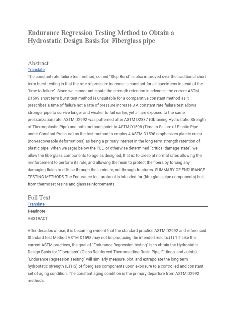 Endurance Regression Testing Method To Obtain A Hydrostatic Design ...