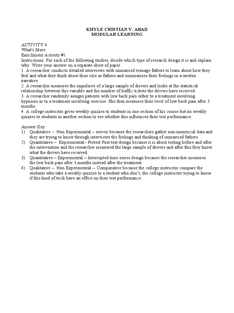 MODULES Act.4 & Act.3 | PDF | Experiment | Quantitative Research