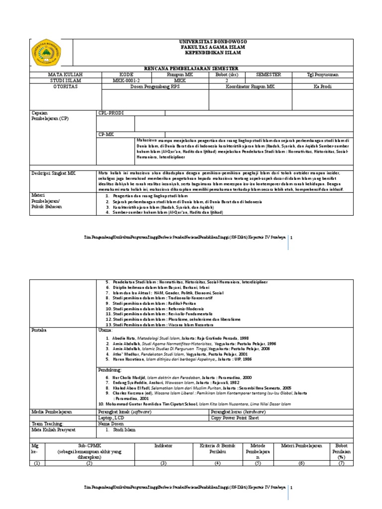 1 FORMAT RPS SN-DIKTI Studi Islam | PDF | Ilmu Sosial