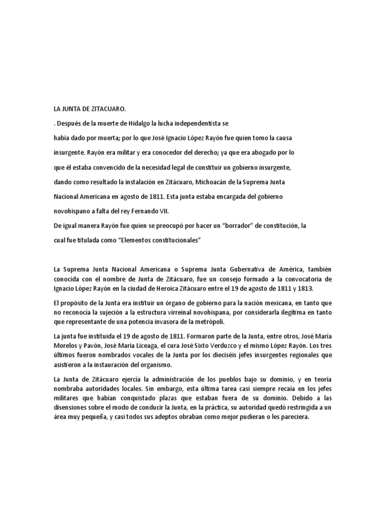 La Junta de Zitácuaro y su impacto | PDF | Derecho | Historia