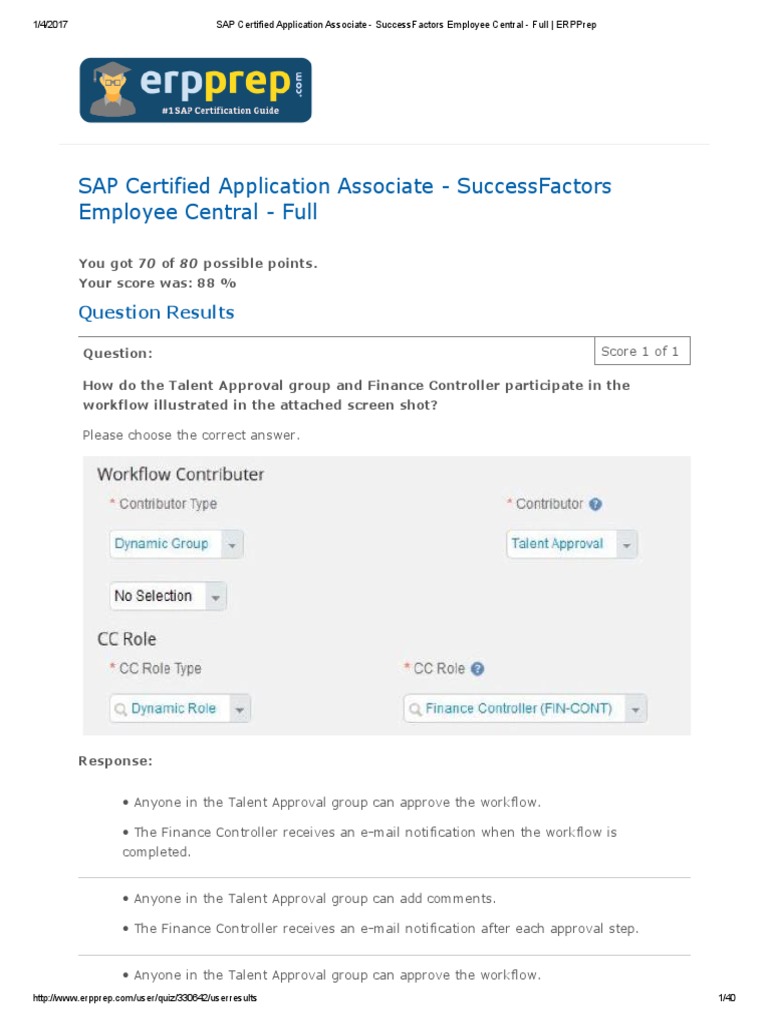 SAP Certified Application Associate - SuccessFactors Employee Central Doc 3 ERPPrep | PDF ...