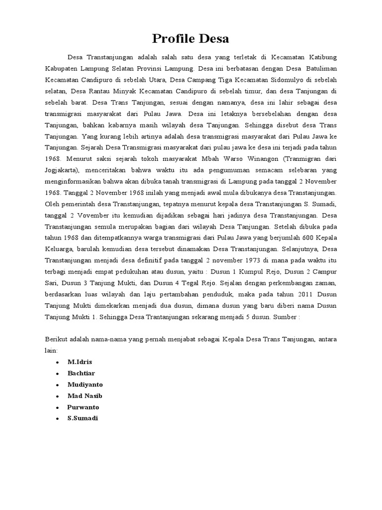 Profil Desa Trans Tanjungan Lampung | PDF | Perjalanan