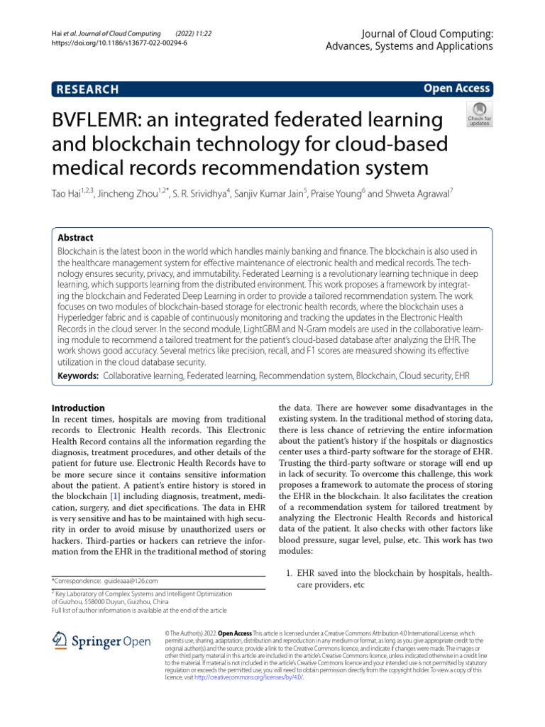 BVFLEMR An Integrated Federated Learning and Blockchain Technology For Cloudbased Medical ...