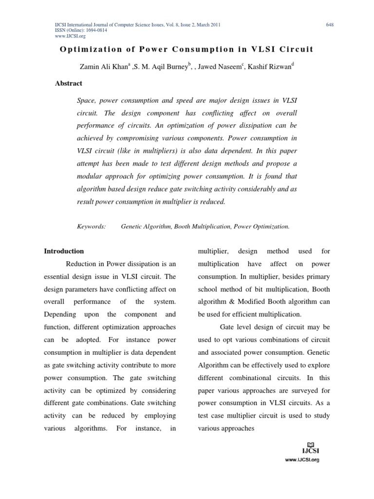 Optimization of Power Consumption in VLSI Circuit | PDF | Digital ...