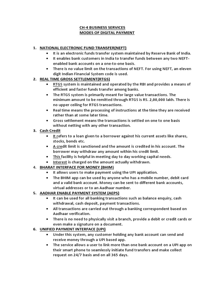 MODES OF DIGITAL PAYMENT XI Worksheet 1 | PDF | Point Of Sale | Payments