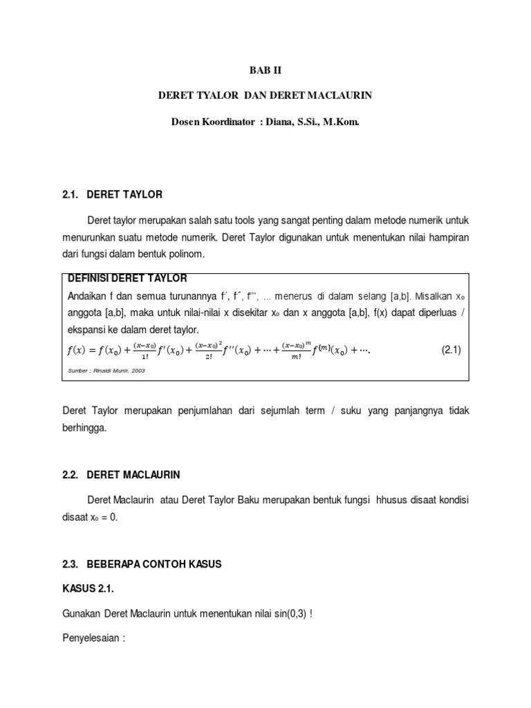 2 Deret Taylor Dan Deret Maclaurin 2019-2020 Ganjil Universitas Bina ...