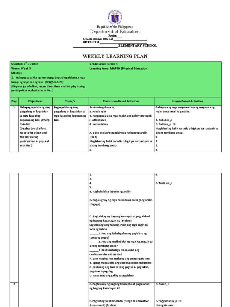 AEE PE4 WLP Q1 Week5 | PDF