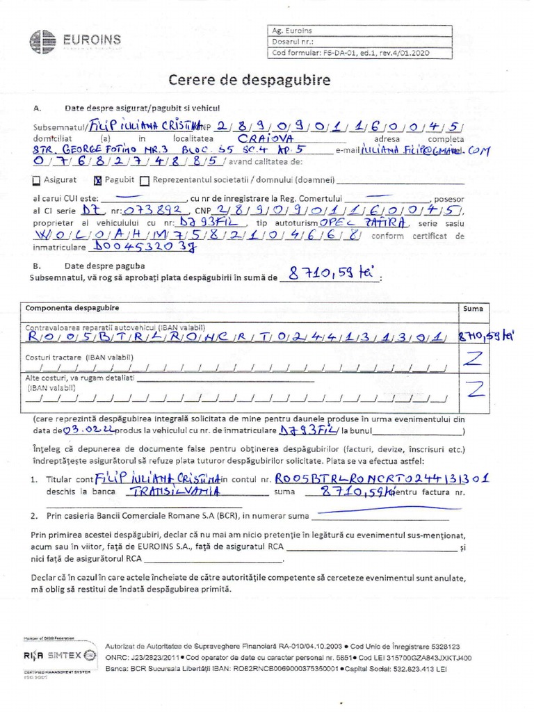 Cerere 1 Despagubire | PDF
