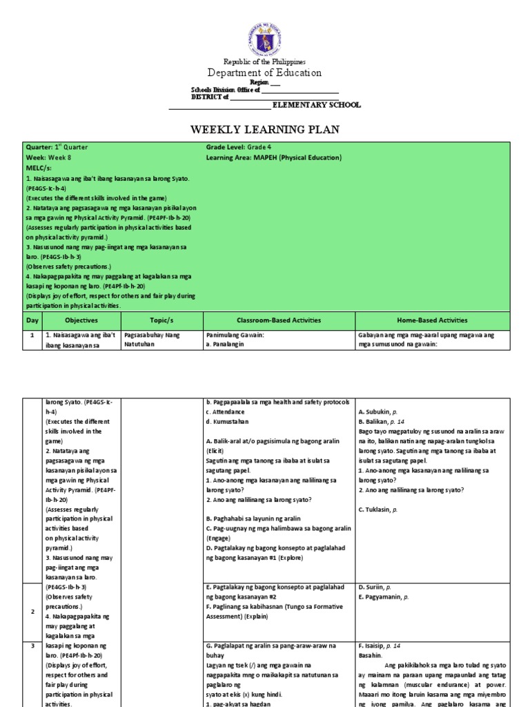 AEE PE4 WLP Q1 Week8 | PDF