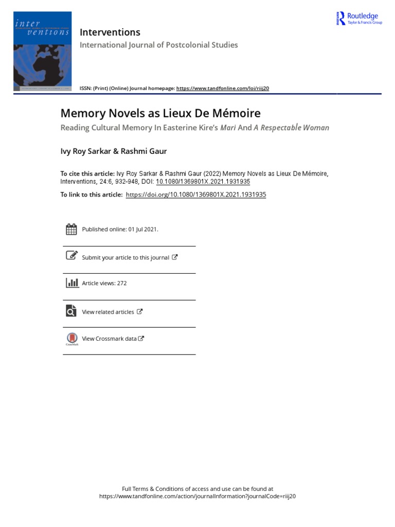 Memory Novels As Lieux de Memoire | PDF | Narrative | Storytelling