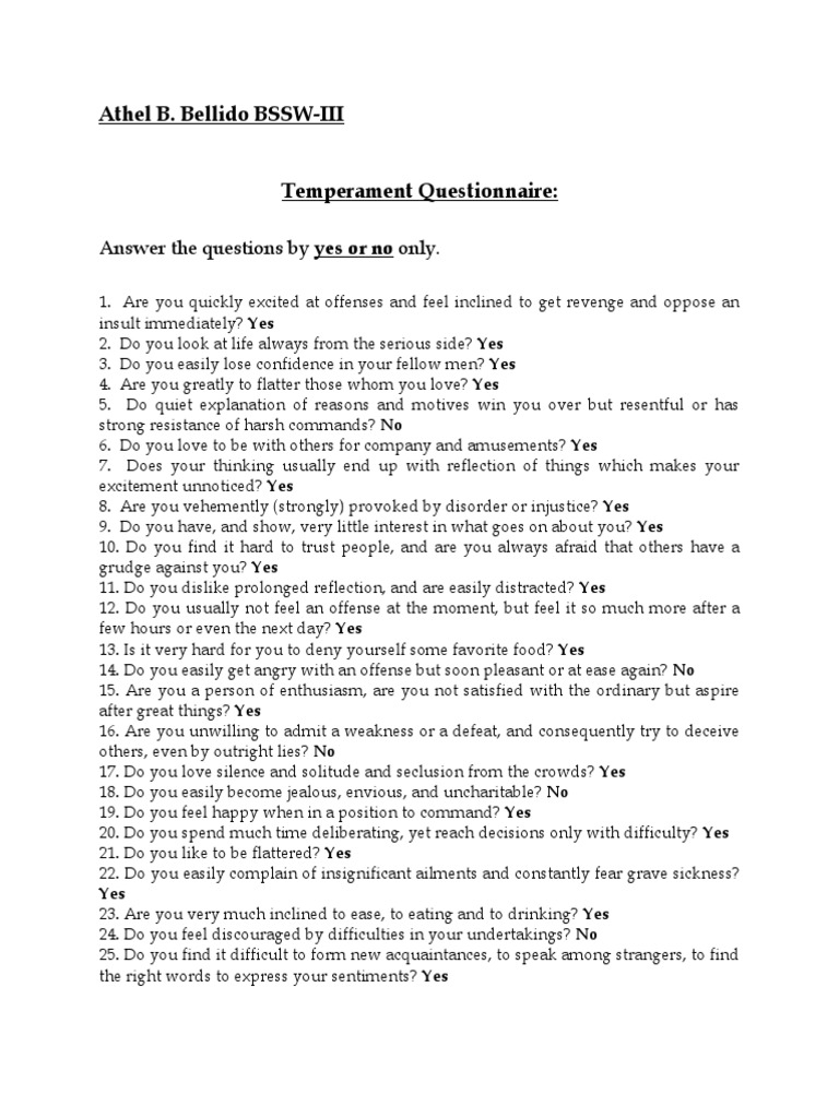 BellidoA41 Temperament Questionnaire | PDF | Psychology | Psychological ...