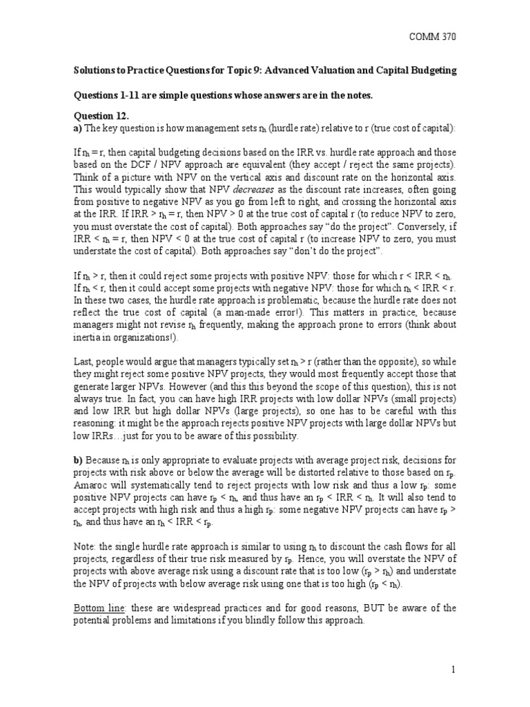 Advanced Valuation & Capital Budgeting Insights | PDF | Net Present Value | Capital Budgeting