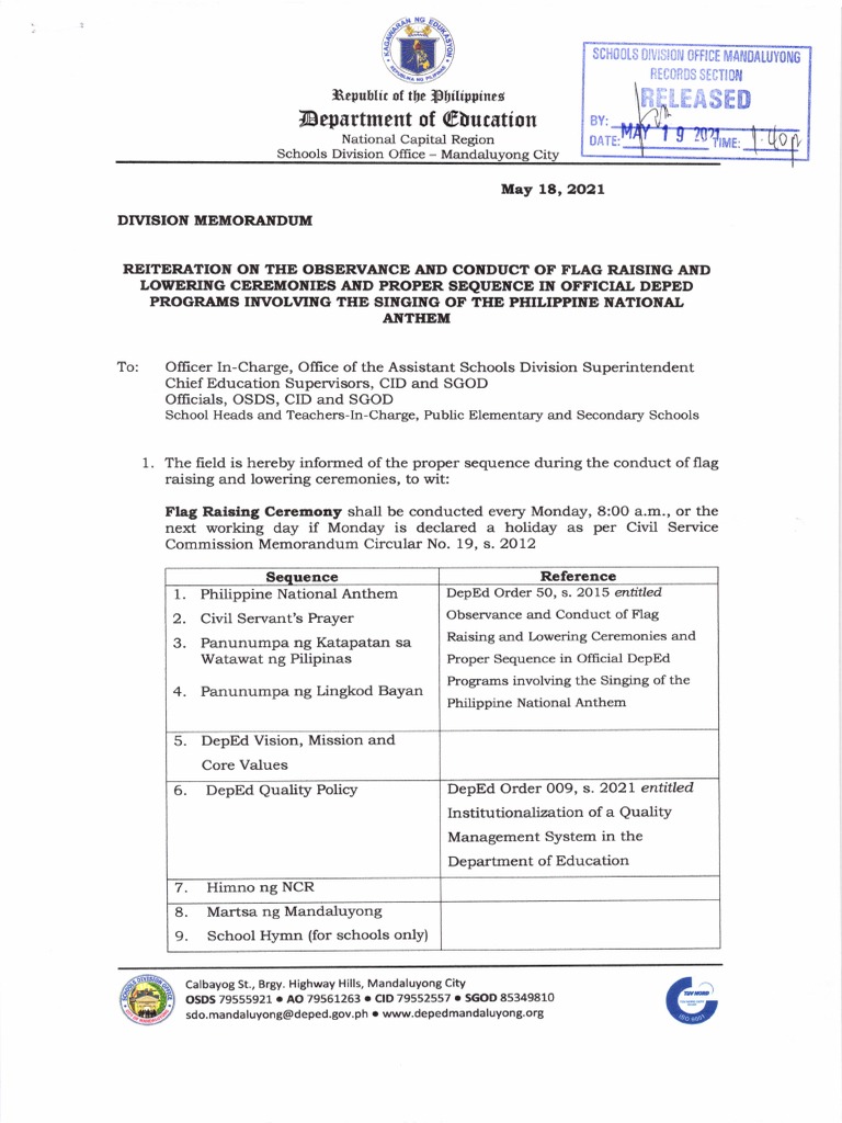 Flag Ceremony Guidelines for Schools | PDF | Quality Management System
