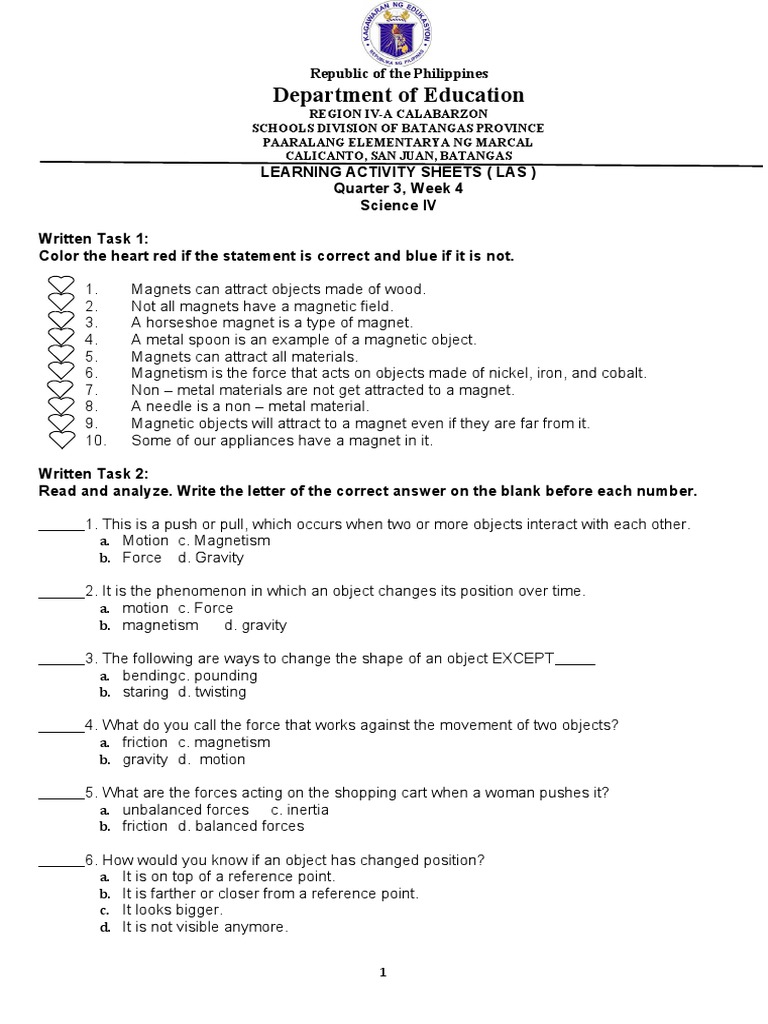Grade-4-LAS-Q3-W4-Science | PDF | Force | Magnetism