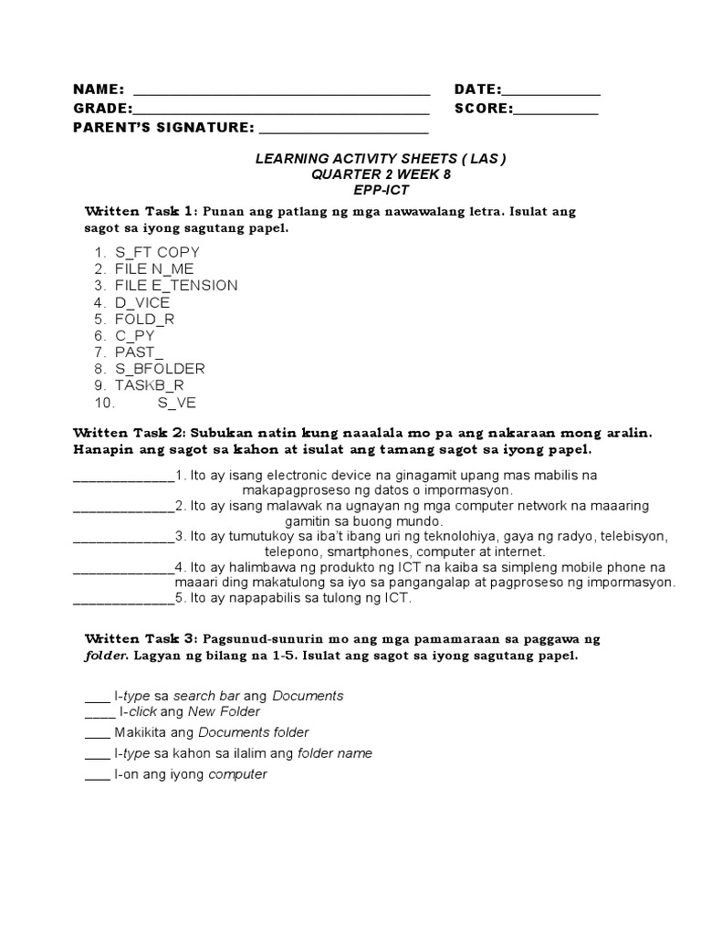 Grade 4 Q2 W8 EPP LAS. | PDF
